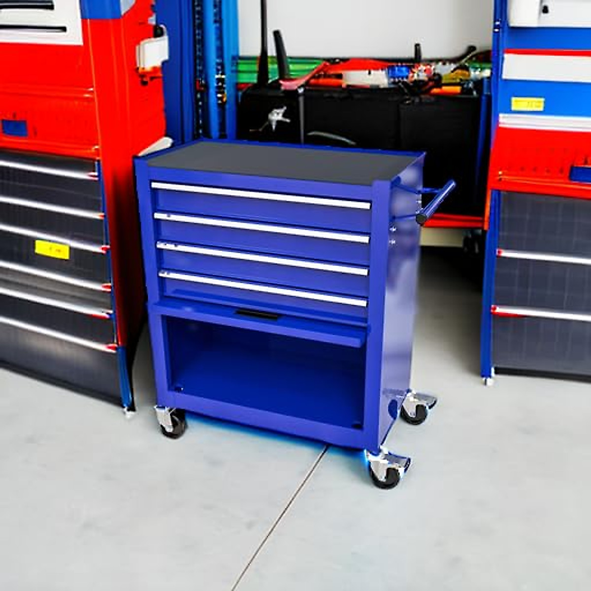 Tool Cart on Wheels 24.4in，4 Drawers Rolling Tool Box，Locked Drawers Storage Organizer Cabinet for Garage, Warehouse, Repair Shop, Workshop