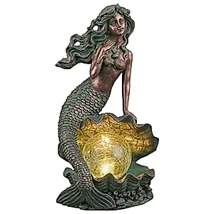 TERESA'S COLLECTIONS Mermaid Garden Sculptures & Statues, Outdoor Fairy Statue, Solar Garden Fairy Decor, Garden Figurines Lawn Ornaments for Patio Yard Decorations (Bronze)