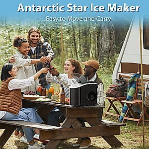 Countertop Ice Maker Antarctic Star Portable Ice Machine with Handle,Self-Cleaning Ice Makers, 26Lbs/24H, 9 Ice Cubes/6 Mins for Home Kitchen Bar Party, Stainless Steel Black