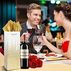 Carnation Wine Bags, 12Pack Wine Gift Bag with Tissue, Gold Foil Wine Gift Bags for Wine Bottles Gifts, for Birthday, Baby Shower, Wedding, Christmas, Engagement, Thanksgiving, (14Inch, Gold)