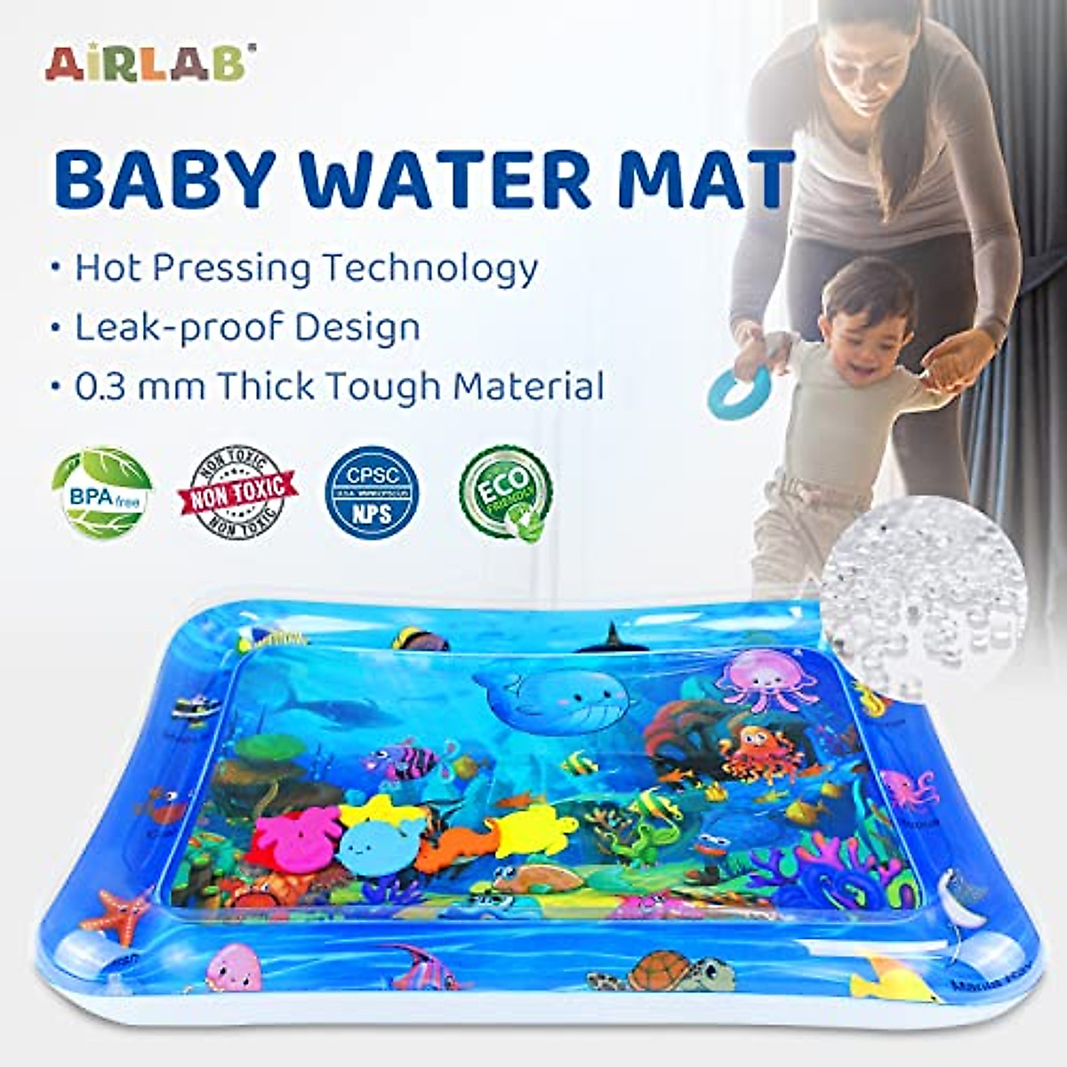 Water Mat for Babies Inflatable Tummy Time Mat Sensory Play Mat for Infants Toddlers Newborn Boys Girls, Gifts for 3 6 9 Months BPA Free