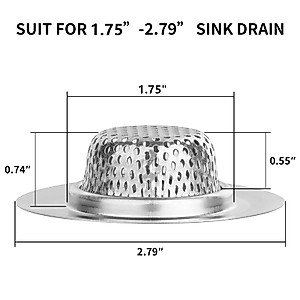 Ohtomber 2PCS Bathtub Drain Strainer - 2.79 inch Shower Hair Drain Catcher, Stainless Steel Shower Bathtub Drain Cover, Bathroom Sink Strainer Filter Basket for Bathroom Sink, Wash Basin Floor Drain