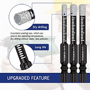Dry Diamond Drill Bits Set 6PCS, Porcelain Drill Bits with Cooling Wax for Ceramic Granite Marble Tile Stone Glass Hard Materials (not for Wood), 3pcs 1/4''(6mm)+3pcs 3/16'' (5mm) with Storage Case