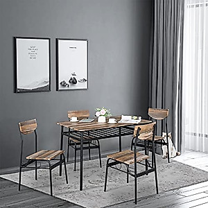 AOCOROE Rectangular Dining Table & Chair Set of 5 w/Storage Space, Dining Room Set w/ 1 Table & 4 Chairs, Table Chair Set w/MDF Tabletop & Iron Frame, for Dining Room, Bistro, Home Bar, Kitchen