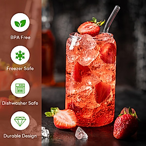 Joyclub Glass Cups with Bamboo Lids and Straws 4 Set 16 oz Reusable Iced Coffee Cup Beer Can Drinking Jars for Smoothie Whiskey Boba Soda Tea Gift