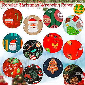 Konsait 12Pack Folded Large Sheets of Christmas Wrapping Paper Traditional Gift Wrap, Christmas Decoration,Xmas Festive Designs- Kids Snowman, Santa, Christmas Tree, Snowflake, Reindeer, 74 X 51cm