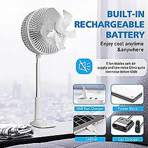 AICase Stand Fan,Clip Fan Folding Portable Telescopic Floor/USB Desk Fan with 1800mAh Rechargeable Battery, 3 Speeds Super Quiet Adjustable Height and Head Great for Office Home Outdoor Camping