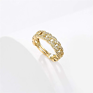 cmoonry 14K Gold Plated Women Open Ring 6mm Wide Band Cuban Link Chain Wedding Ring Cubic Zirconia Engagement Jewelry (White CZ)