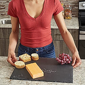 12" x 16" Slate Charcuterie Board (Black), By Home Basics/Non-Slip Cutting Board/Board For Meats, Cheeses, and Veggies/With Chalk Included