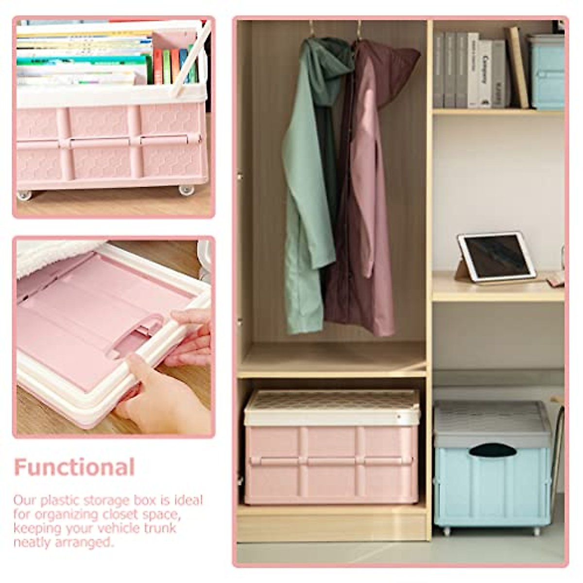 Zerodeko Collapsible Storage Bins Lidded Storage Bins Plastic Tote Storage Box Container Stackable Folding Utility Crates Clothes Storage Organizer Storage Box Folding Book Case Moving Boxes