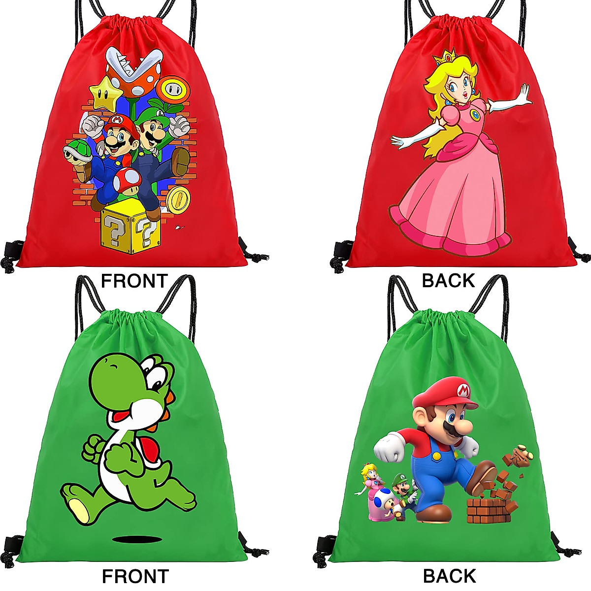Hbavfihnbg Super Bros Party Bags Favors, Super Bros Party Gift Goody Bags Drawstring Bags For Super Bros Theme Kids Birthday Party Supplies Decorations Set of 12(4 Designs)