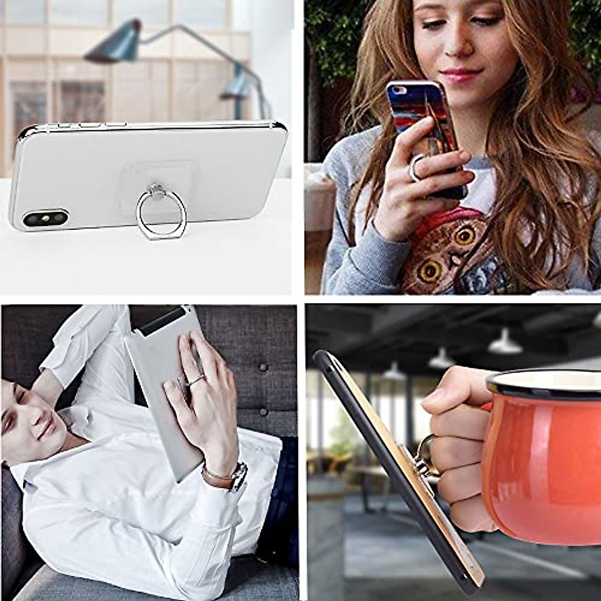 VOVIGGOL Cell Phone Ring Holder Stand 5 Pack，Transparent Phone Ring Holder Finger Kickstand 360° Degree Rotation Clear Phone Ring Grip Compatible iPhone Cellphone Phone Case(Square)