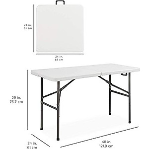 New Home Era Folding Table - Foldable Heavy Duty Plastic Table for Indoor & Outdoor Parties, Picnic, Camping, Wedding, BBQ Catering, Garden Dining - Fold-in-Half Portable Utility Table - White - 4ft