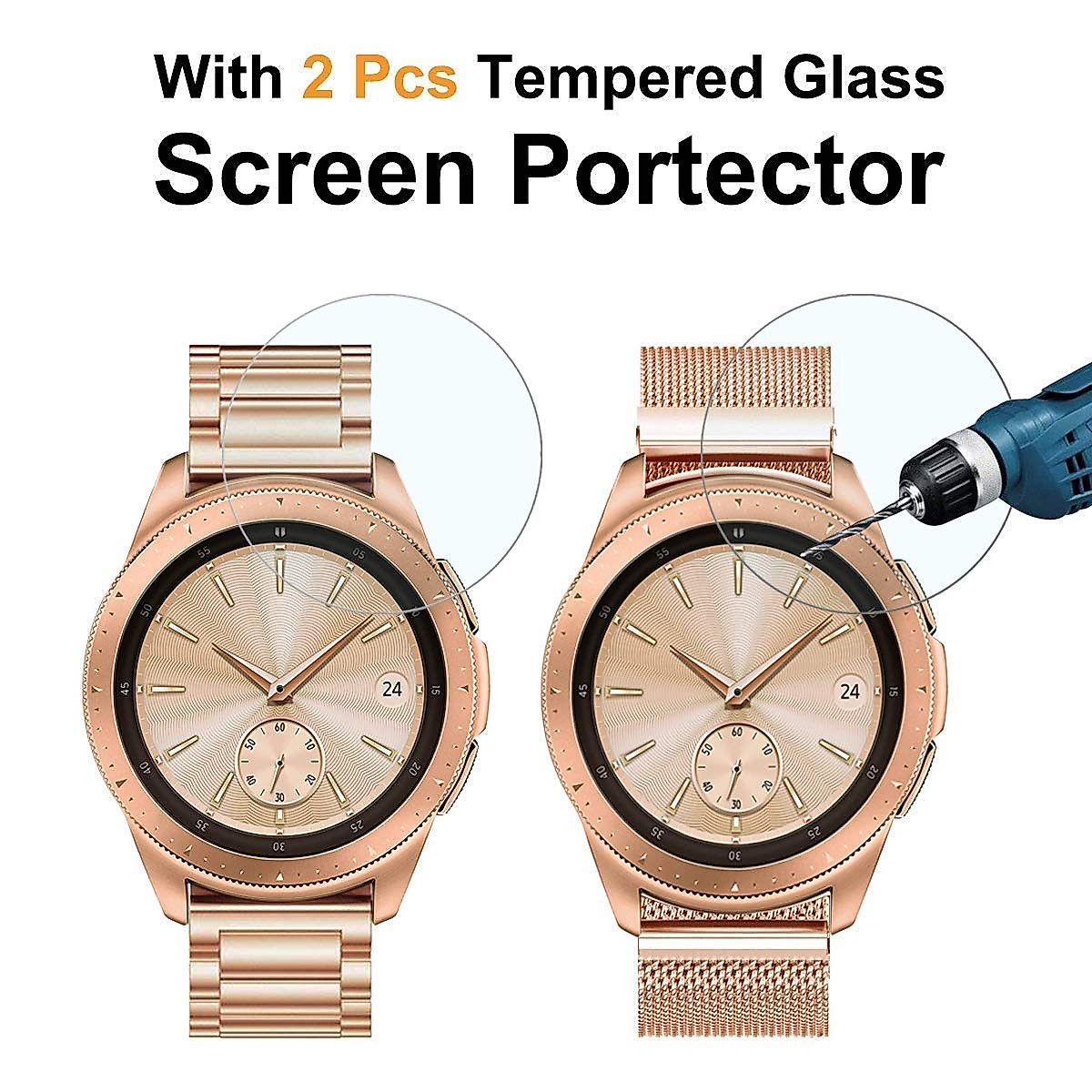 valkit Compatible Samsung Galaxy Watch 42mm/Galaxy Watch 5/4 40mm 44mm/Galaxy Watch Pro 5 45mm/Galaxy Watch 3 41mm Band, 2 Pack 20mm Stainless Steel Wristbands Men Women for Galaxy Watch Active