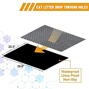Cat Litter Mat Trapping Litter Box With Handles Honeycomb Double Layer Design - Super Size,Kitty Box Litter Mats for Floor Non-Slip Waterproof Urine Proof Easy Clean Scatter Control,22.5"x 29.6"