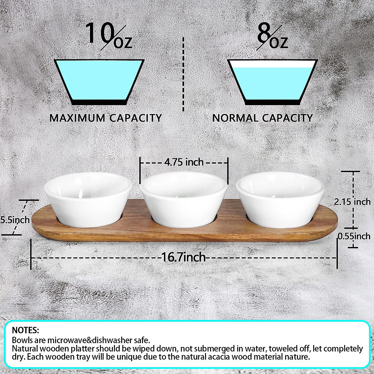 Artena Pasta Bowls 20oz, Large Salad Serving Bowls, 10 inch White Soup Bowls, Porcelain Pasta Bowls Set of 4 & a 10oz Ultra-fine Porcelain Chips and dip Serving Platter with Acacia Wooden Tray