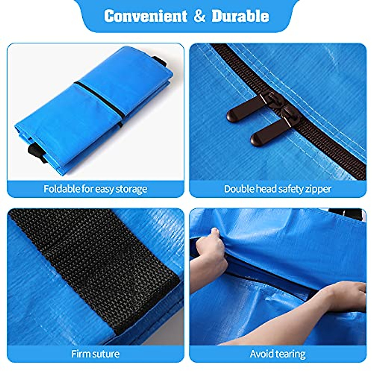 Heavy Duty Moving Bags, Extra Large Packing Bags with Strong Handles and Zippers, Compatible with Ikea Frakta Cart Storage Bags, for Camping, Christmas Decorations Storage Moving, Travelling, College Dorm. (Blue 8-Pack) (Blue, X-Large)