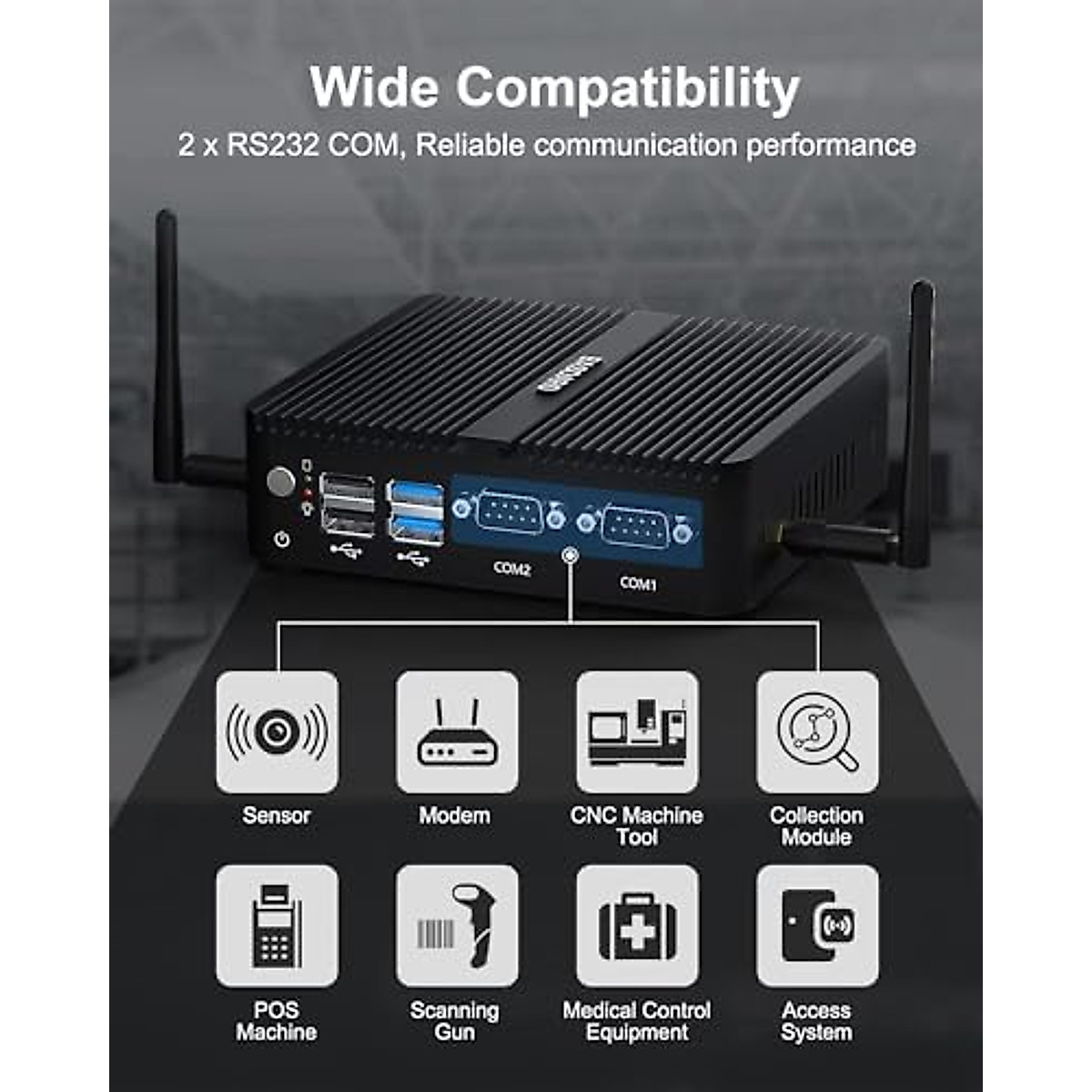 BASOARO Mini Industrial Computer, Micro PC, Celeron J4125 Processor, 8G RAM 1TB SSD, Gigabit Ethernet, 2*RS232 COM Port, HD/VGA Display, Dual Band WiFi, BT