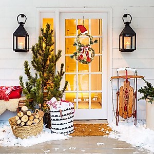 DearHouse Lighted Christmas Wreath Decoration Clearance, 16 x 8 Inch Grapevine Wreath with Hat and Scarf Snowman Shape Wreath for Front Door Home Garden Wall Decor