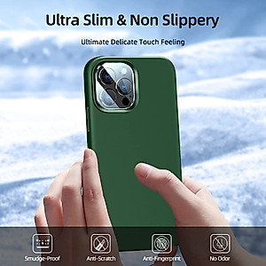 Dssairo [5 in 1 for iPhone 14 Pro Max Case 6.7, with 2 Pack Screen Protector + 2 Pack Camera Lens Protector, Liquid Silicone Slim Shockproof Protective Phone Case [Microfiber Lining] (Alpine Green)