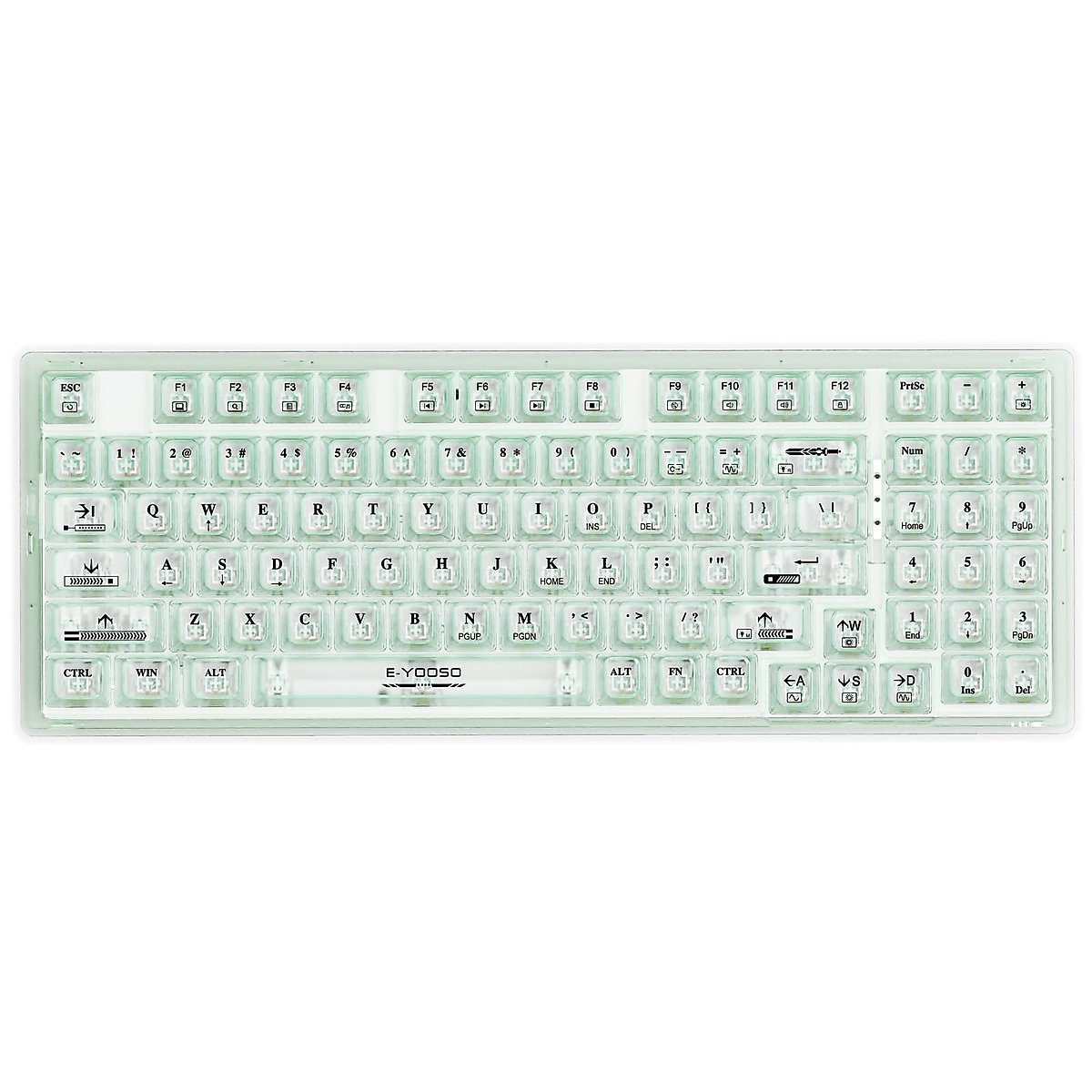 HUO JI Mechanical Gaming Keyboard USB Wired Compact with Clear Keycaps, RGB Side-Lit, Single Led Backlit, Number Pad, White Switch, Detachable Type C Cable, 94 Keys for PC/Computer/Laptop