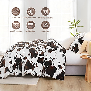 Cozy Bliss Fluffy Comforter Set Queen Size Cow Print, Farmhouse Sherpa Bed Set, Ultra Soft Thick Bedding Set for Winter, 3 Pieces, 1 Fuzzy Comforter & 2 Pillow Shams