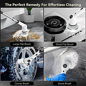 Electric Spin Scrubber - IMAXTOP Cordless Cleaning Brush with 8 Replaceable Heads, Shower Cleaner with Long Handle, Bathroom, Grout, Tub, Floor, Kitchen Cleaner