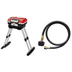 Cuisinart CGG-180 CGG180 Propane, 31.5" H x 16.5" W x 16" L, Petit Gourmet Portable Gas Grill with VersaStand, Red & QG-012B LP Adapter Hose, 4 feet, Black