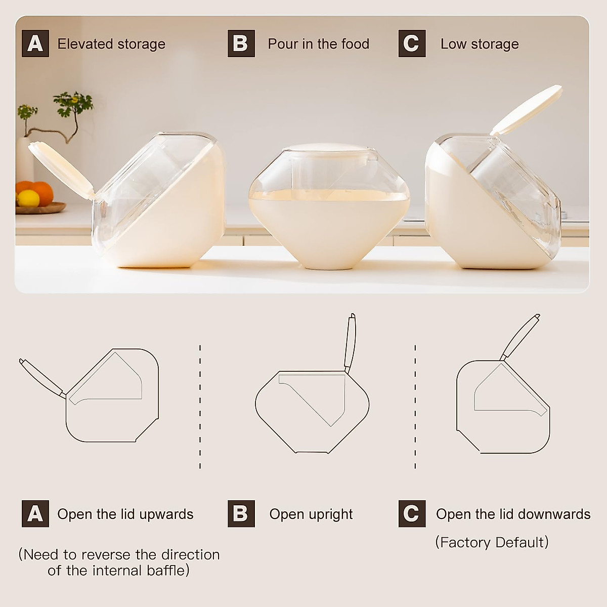 LivLab Mker Rice Container With Lid 10 Lbs Cereal Containers Storage with Lids Airtight, Pet Food Container, BPA Free, For Pet Food Kitchen Pantry Organization, Cream Color