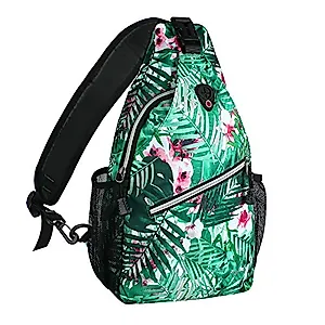 MOSISO Sling Backpack,Travel Hiking Daypack Pattern Rope Crossbody Shoulder Bag, Palm Leaf Flower