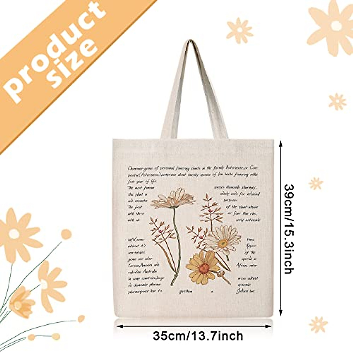 4 Pieces Canvas Tote Bag Flowers Shopping Bag Gift Beautiful Floral Tote Bag Aesthetic Reusable Grocery Shopping Bag Trendy School Tote Book Lover Tote Gift Makeup Bags for Girls Women Girlfriend
