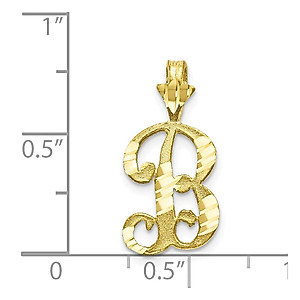 Solid 10k Yellow Gold Diamond-cut Grooved Initial Letter B Alphabet Charm Pendant - 20mm x 11mm