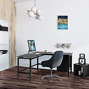 Greenvelly Black L Shaped Office Computer Desk with Storage Drawers, 56” Metal Black Home Desk with Tempered Glass Top, Modern Study Writing Table for Workstation (Metal Steel Frame)