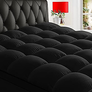 HYLEORY Queen Size Mattress Topper for Back Pain, Extra Thick Cooling Mattress Pad Cover, Down Alternative Overfilled Plush Pillow Top with 8-21 Inch Deep Pocket, Black