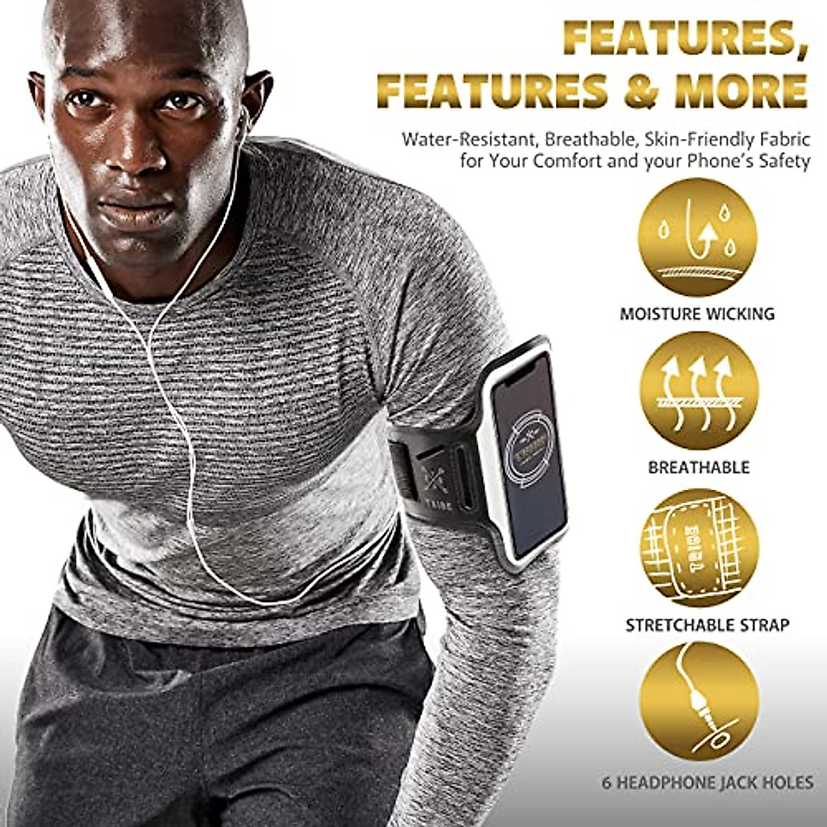 TRIBE Running Phone Holder Armband. iPhone & Galaxy Cell Phone Sports Arm Bands for Women, Men, Runners, Jogging, Walking, Exercise & Gym Workout. Fits All Smartphones. Adjustable Strap, CC/Key Pocket