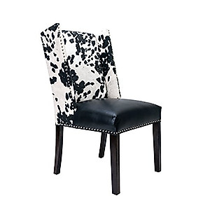 Sole Designs Rexford Collection Faux Leather and Fabric Upholstered Wingback Dining Chair with Holstein Pattern and Nailhead Trim, Set of 2, Black