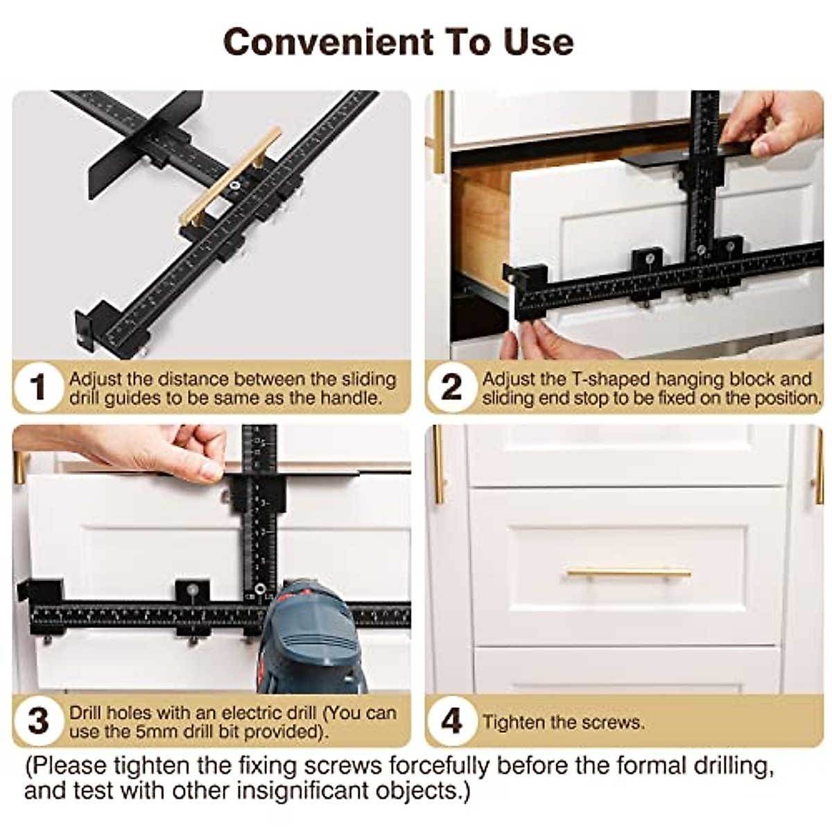 Roylvan Cabinet Hardware Jig Tool, Adjustable Punch Locator Drill Guide Jig, Aluminum Alloy Wood Drilling Dowelling Tools, Drawer Cabinet Woodworking Template Jig for Handles Knobs Pulls, Black