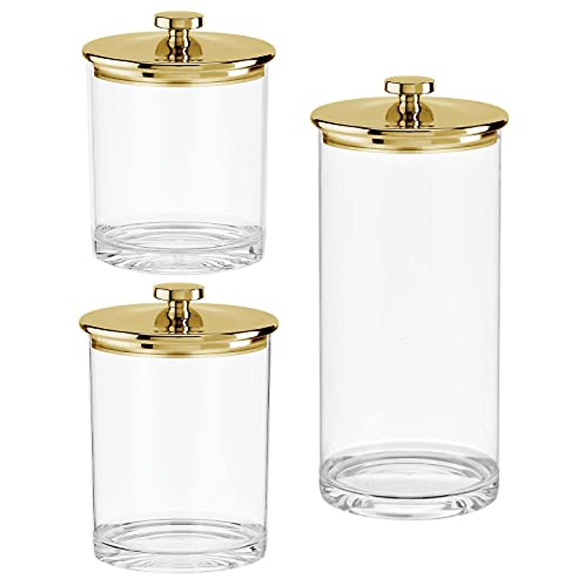 mDesign Airtight Apothecary Storage Organizer Canister Jars - Acrylic Containers for Kitchen, Organization Holder for Pantry, Counter, and Cupboards, Lumiere Collection, Set of 3, Clear/Soft Brass