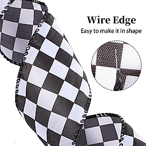 Geosar 2 Rolls Black and White Gingham Checked Ribbon Buffalo Plaid Ribbon Christmas Wrapping Ribbon for Bows, Wreath, Wrapping and Crafts (10 Yard/Roll)