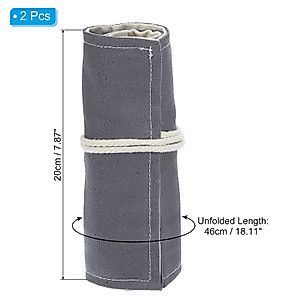 PATIKIL Handmade 36 Slots Roll Up Pencil Case, 2 Pack Canvas Pencil Wrap Pouch Pen Holder Organizer for Artist Drawing Coloring Sketching, Gray