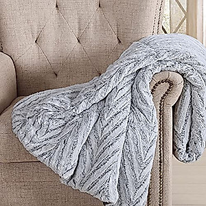 Christian Siriano - Grey Chevron Luxury Faux Fur Filled Throw (60" x 70") - Gift Box Included - Perfect for Gifting Friends & Family
