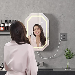 VECELO Medicine Cabinets with Mirror, Modern Wall-Mounted Cabinet for Bathroom, Wall Cabinet with LED Lights, USB Port, 22.4x14.6x3.9 in