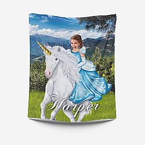 Custom Princess Blanket, Girls Personalized Photo Blanket, Add Your Face Blankets, Princess and Unicorn Custom Gift for Her, Kids Minky Throw Blanket 30x40 Custom Photo Gifts for Girls Women L78