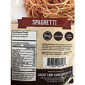 Low Carb Pasta, Keto Pasta, Great Low Carb Bread Company, Non GMO, Spaghetti Pasta 8 oz.