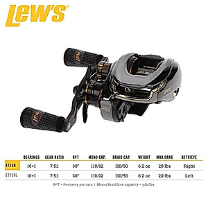 Lew's Team Elite-Ti Baitcast Reel, 10+1 Stainless Steel Ball Bearings, 7.5:1 Gear Ratio, Right-Hand Retrieve, Titanium Gray/Gold