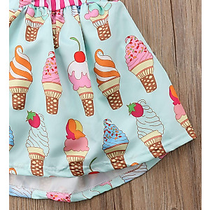 YOUNGER TREE Toddler Baby Girls Summer Skirt Ice Cream Print Sleeveless Strap Backless Dress (Green, 3-4 T)