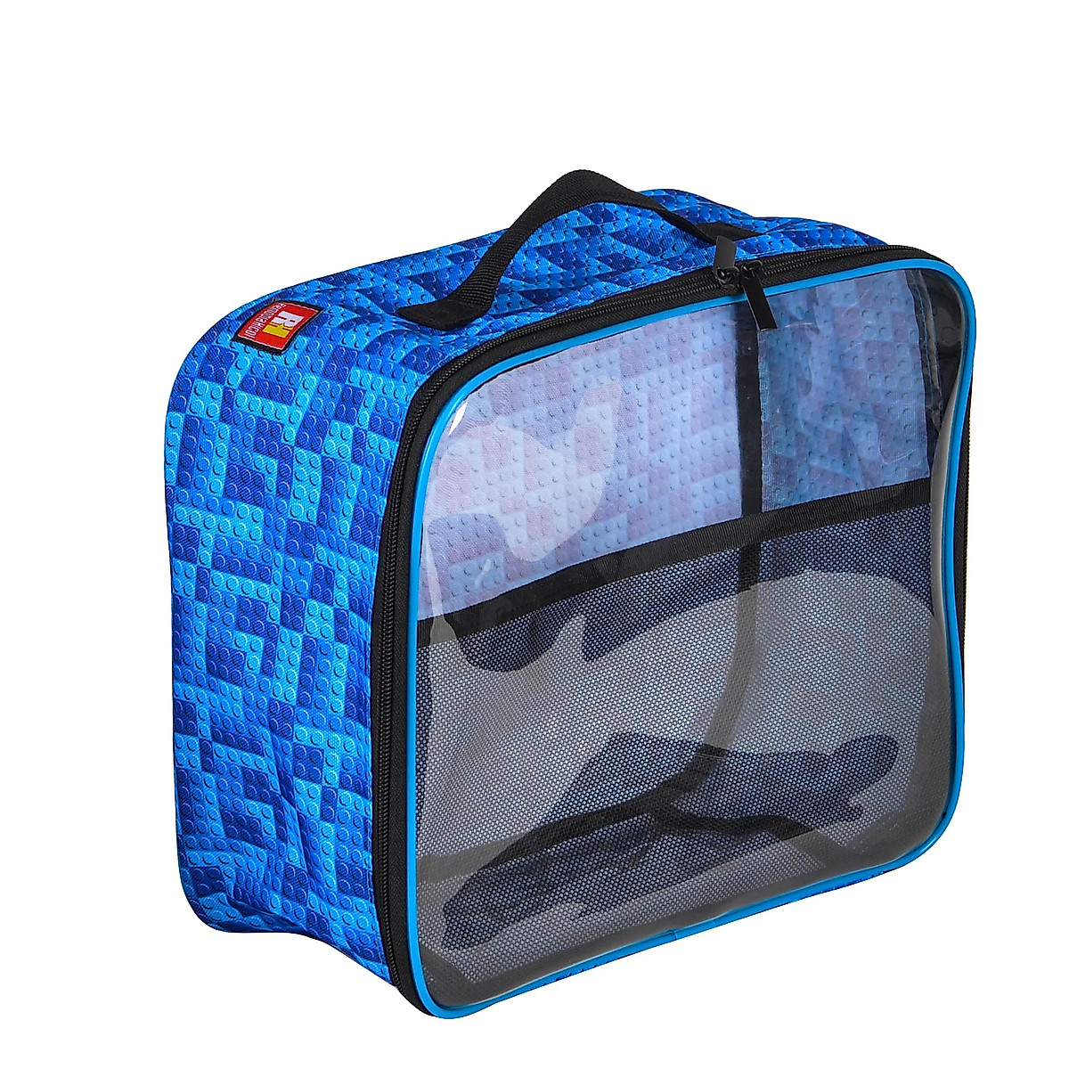 Remobia Hicol 4-piece Kids Toy Storage Organizer Set Bag for Lego Building Bricks with See Through Clear TPU Top, Small Toy Packing Cube Bags, Clean Up Container case (grid pattern)