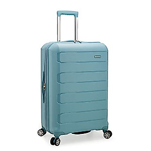 Traveler's Choice Pagosa Indestructible Hardshell Expandable Spinner Luggage, Baby Blue, Checked-Medium 26-Inch