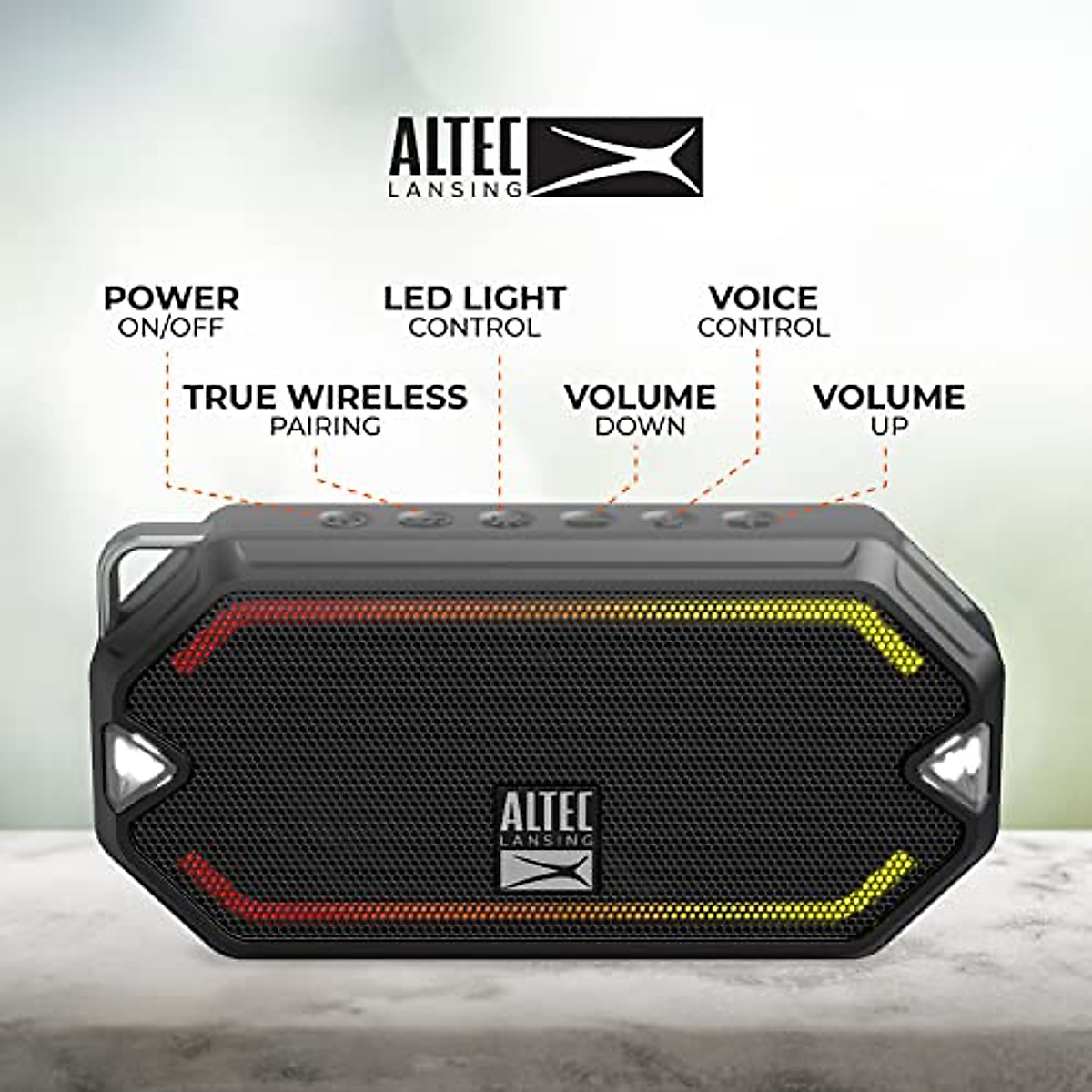 Altec Lansing HydraMini Wireless Bluetooth Speaker, IP67 Waterproof USB C Rechargeable Battery with 6 Hours Playtime, Compact, Shockproof, Snowproof, Everything Proof (Black)