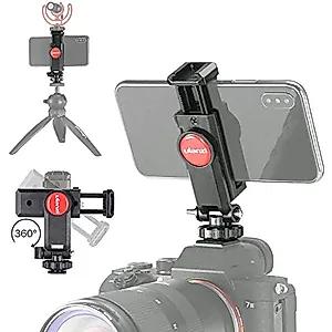 ULANZI ST-06 Camera Hot Shoe Phone Holder Flexible Phone Tripod Mount Adapter w Cold Shoe Mount for Microphone LED Light for DJI Ronin SC iPhone Samsung Canon Nikon DSLR Camera Ring Light Photography